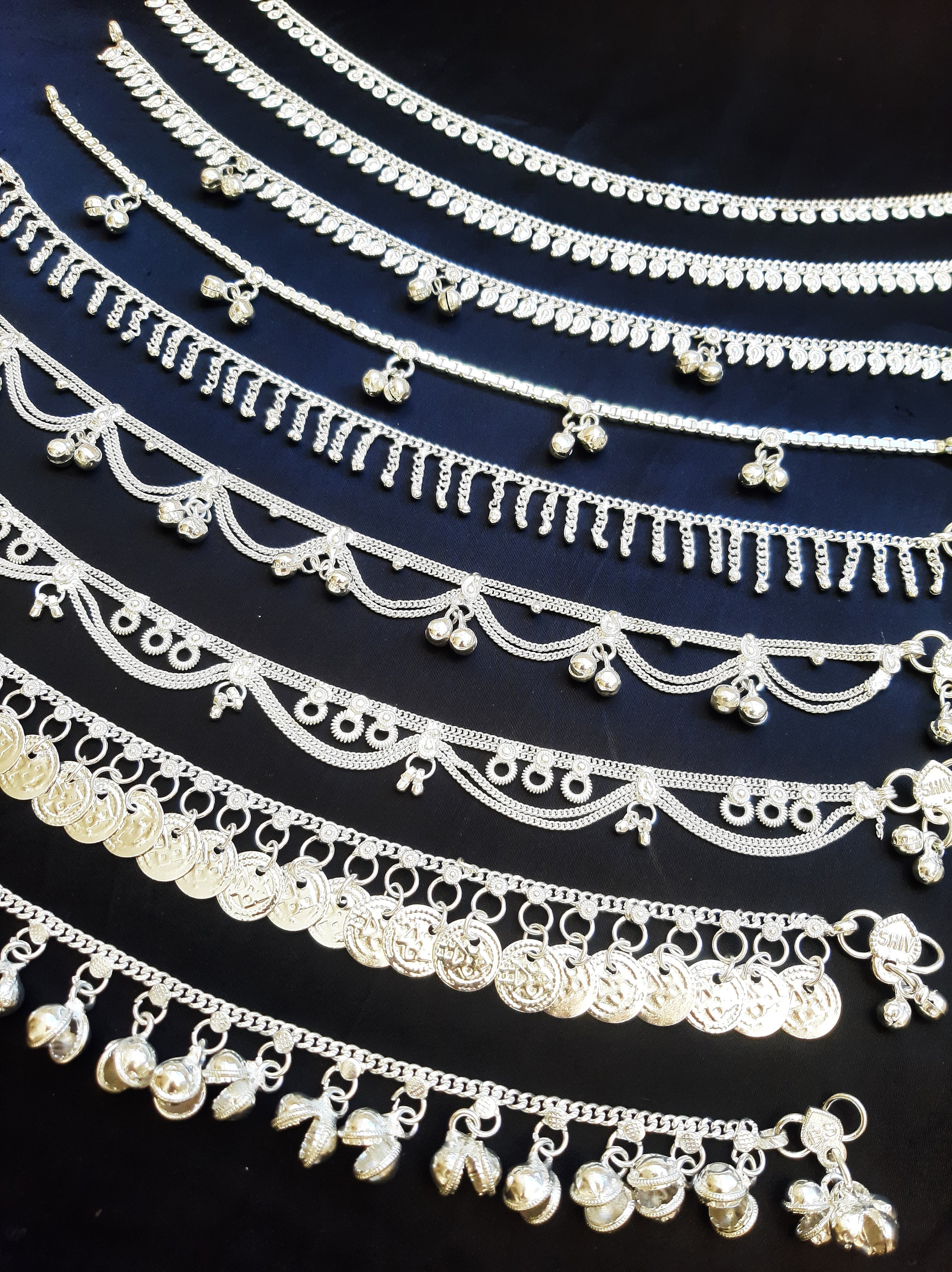 Traditional Indian Ethnic Silver Anklets, Indian Anklet With Bells ...