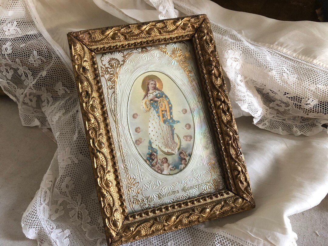 Beautiful Antique Religious Pearly Card of Inmaculate Conception in ...