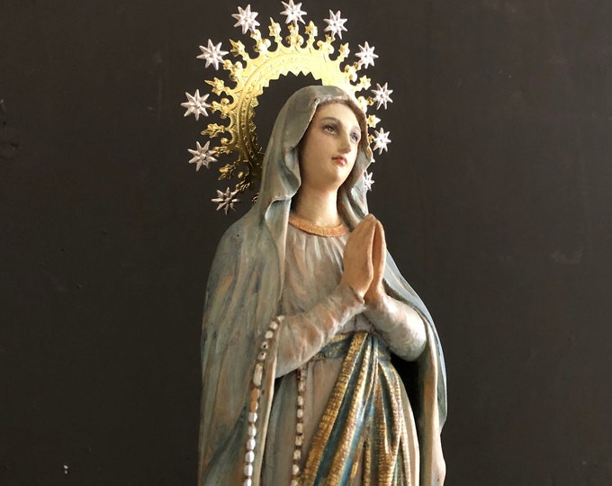 Precious Vintage Statue of Our Lady of Lourdes Hand Carved in Wood and ...