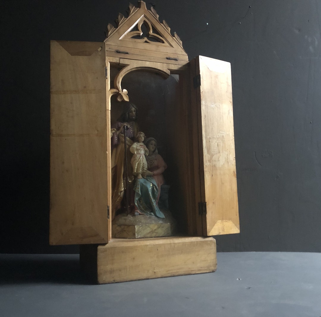 Antique Oak Wood Altar Chapel, Antique Altar Chapel, Holy Family Altar ...