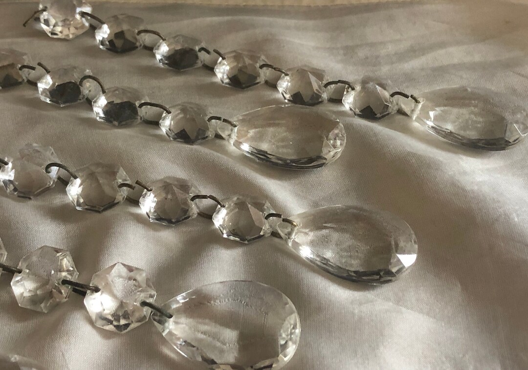 Lot of 6 Antique Chandelier Strands of Crystal Faceted Prisms Whith ...