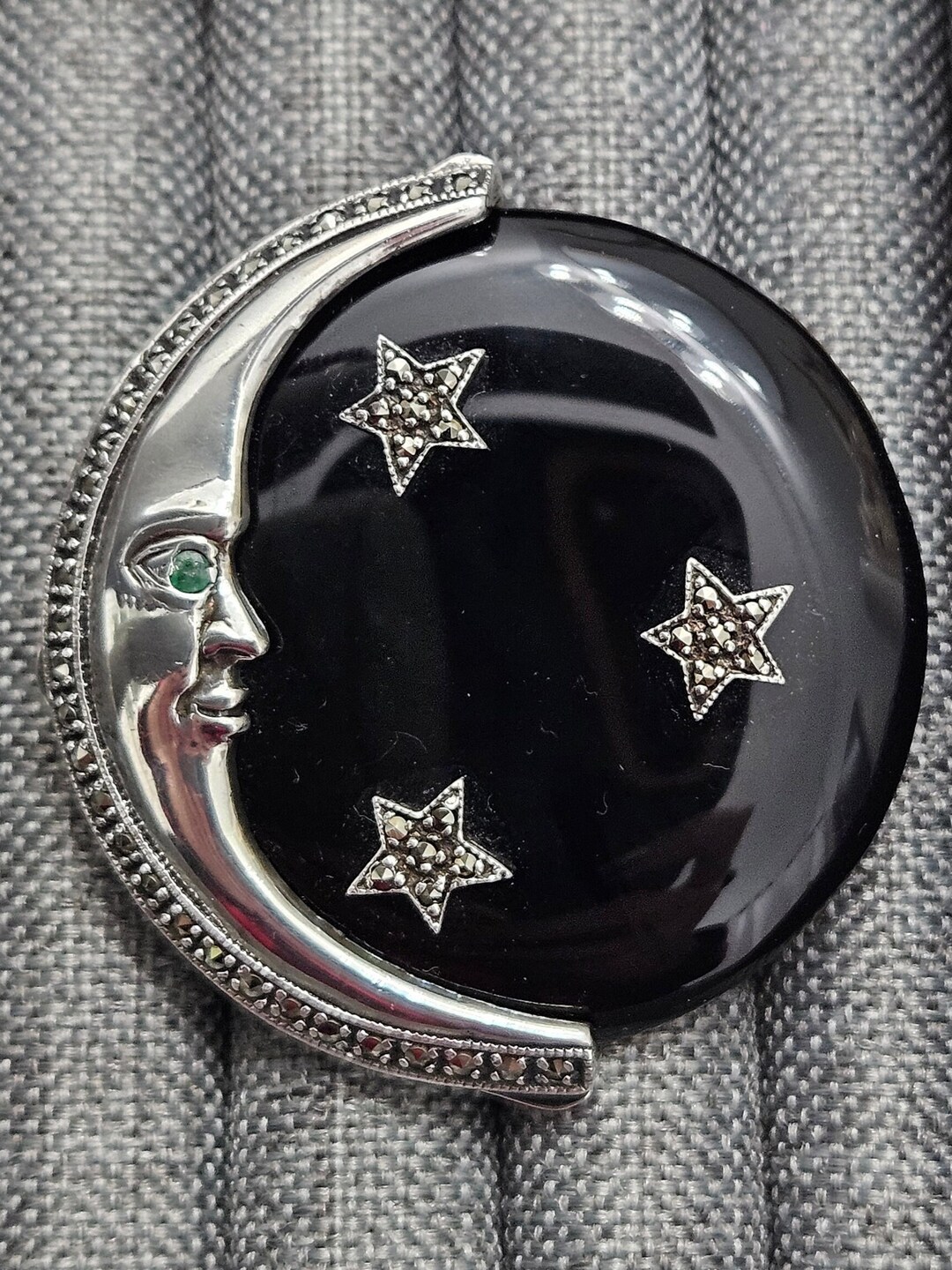 Vintage Heirloom Man in the Moon Sterling and Onyx Brooch Art Deco - Etsy