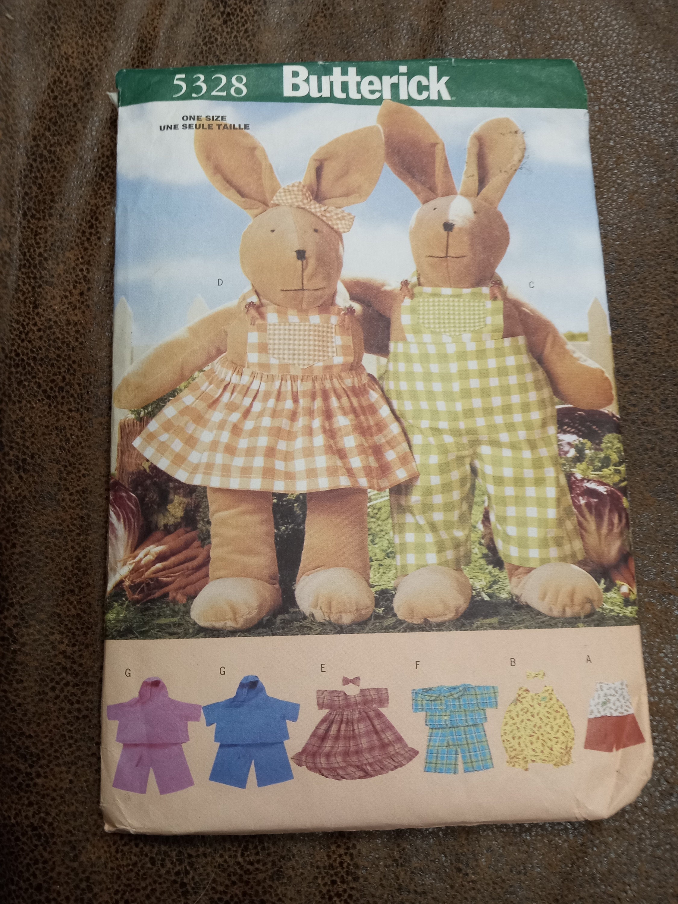 Butterick Sewing Pattern 5328 Bunny Rabbits & Clothes Plush Stuffed ...