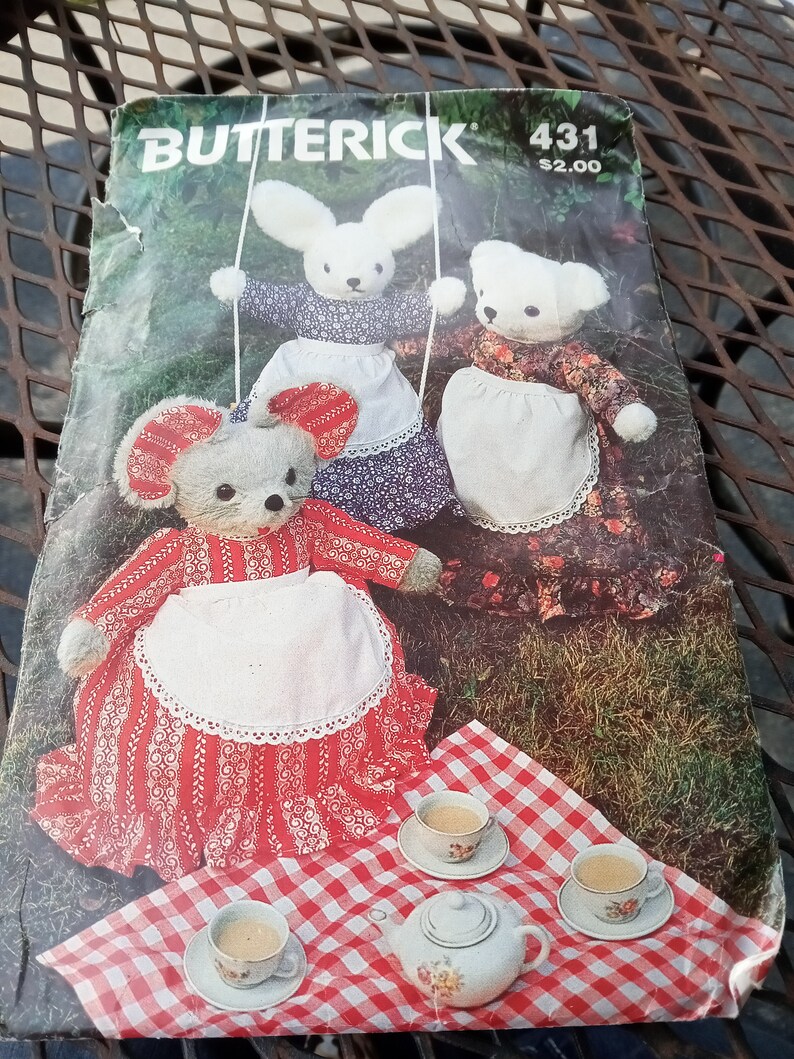 Butterick Sewing Pattern 431 Mouse Rabbit Teddy Bear Stuffed Animals ...