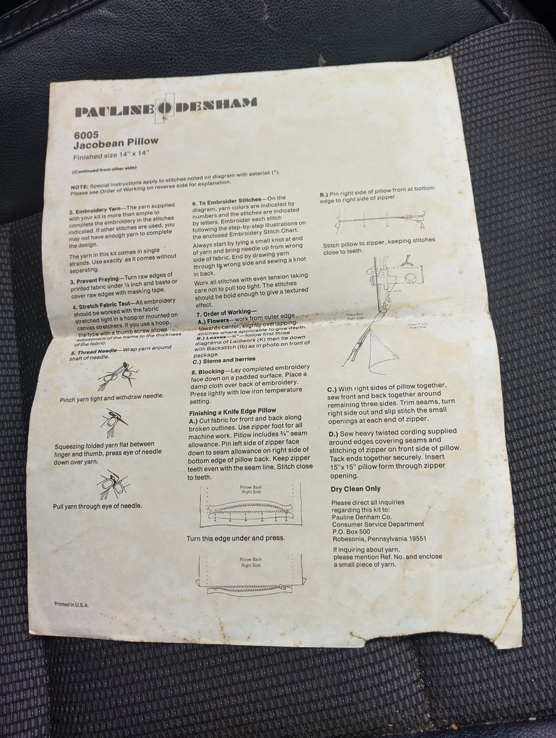Vintage Jacobean Pillow Crewel Embroidery Instructions by Paula Denham ...