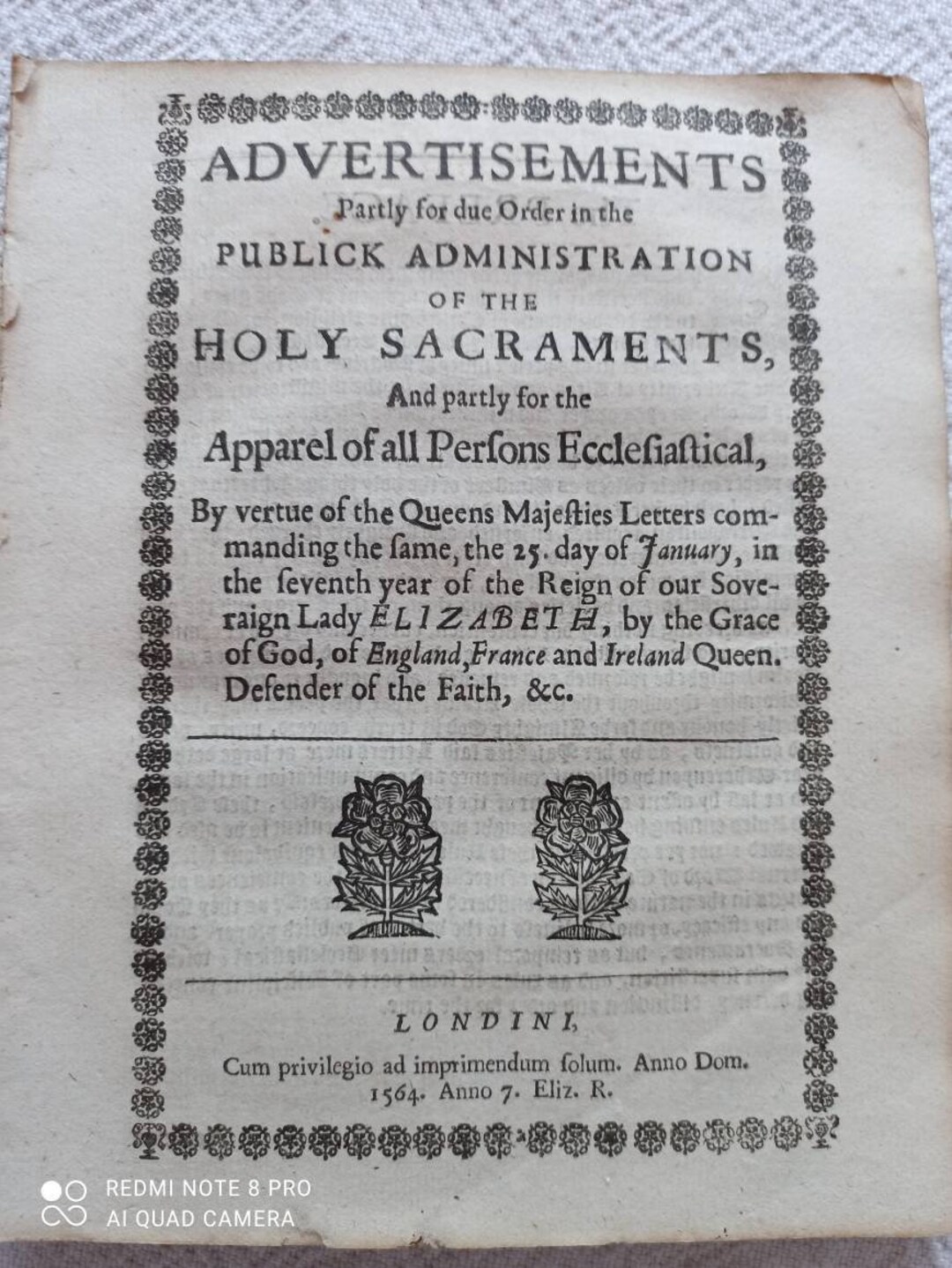 Old English Book 1564 Advertisements for the Due Order of the ...