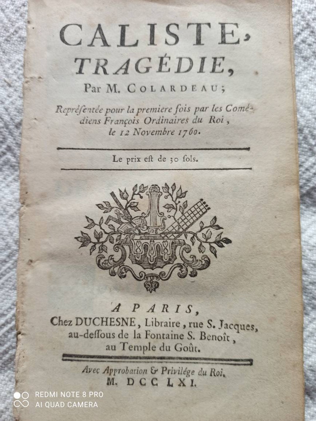 1761 Rare Antique French Book Caliste, Tragedie Charles-pierre ...