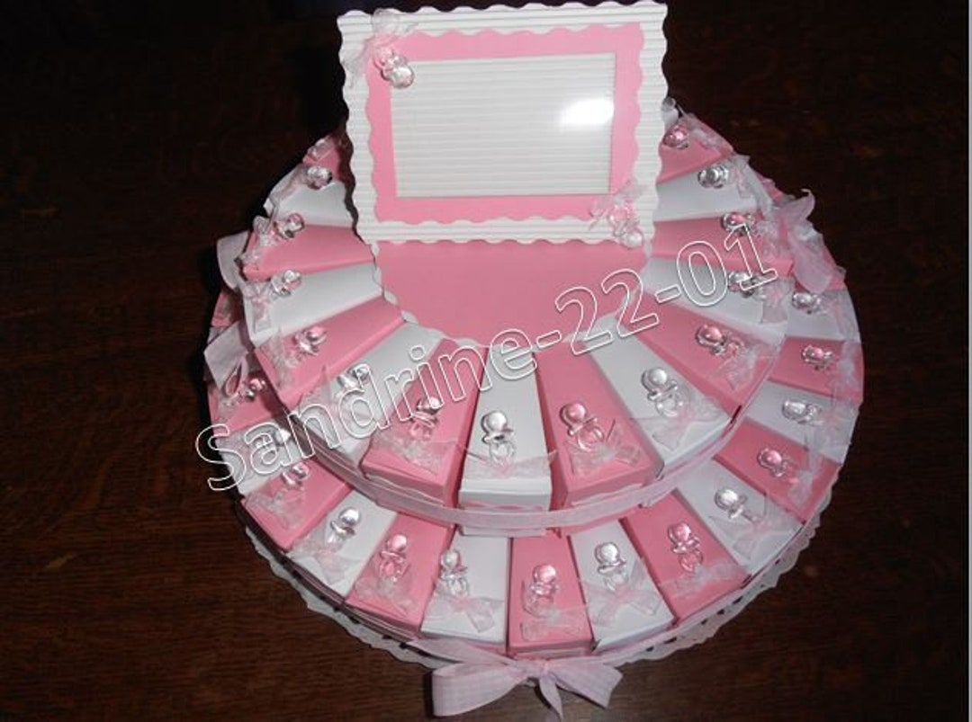 Cake of 50 Pink and White dummy Dragee Boxes With Photo Holder - Etsy