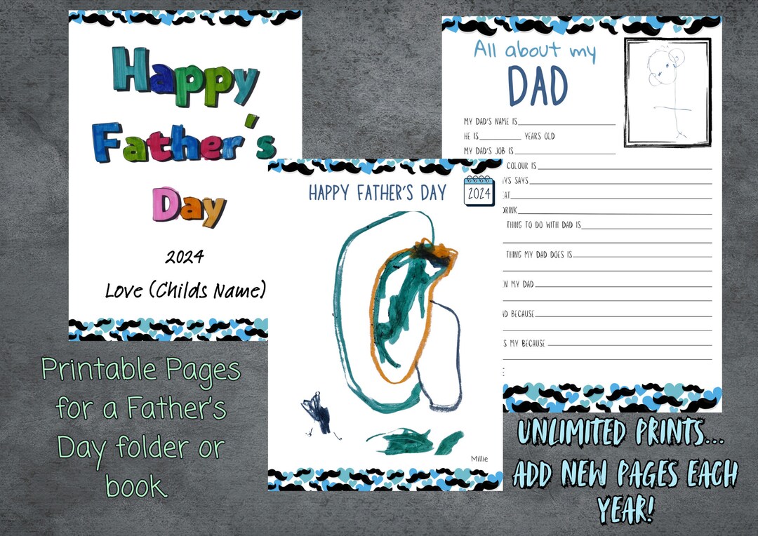 Fathers Day Moustache Printable Pages for Folder or Book - Etsy