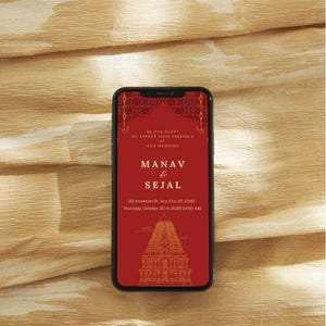 South Indian Wedding Invitation Template Editable Canva Hindu Marriage ...