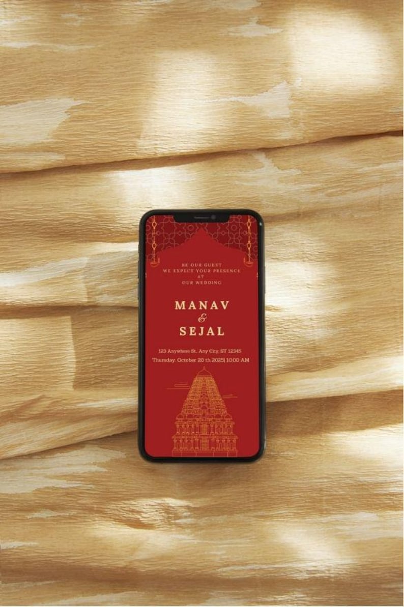 South Indian Wedding Invitation Template Editable Canva Hindu Marriage ...