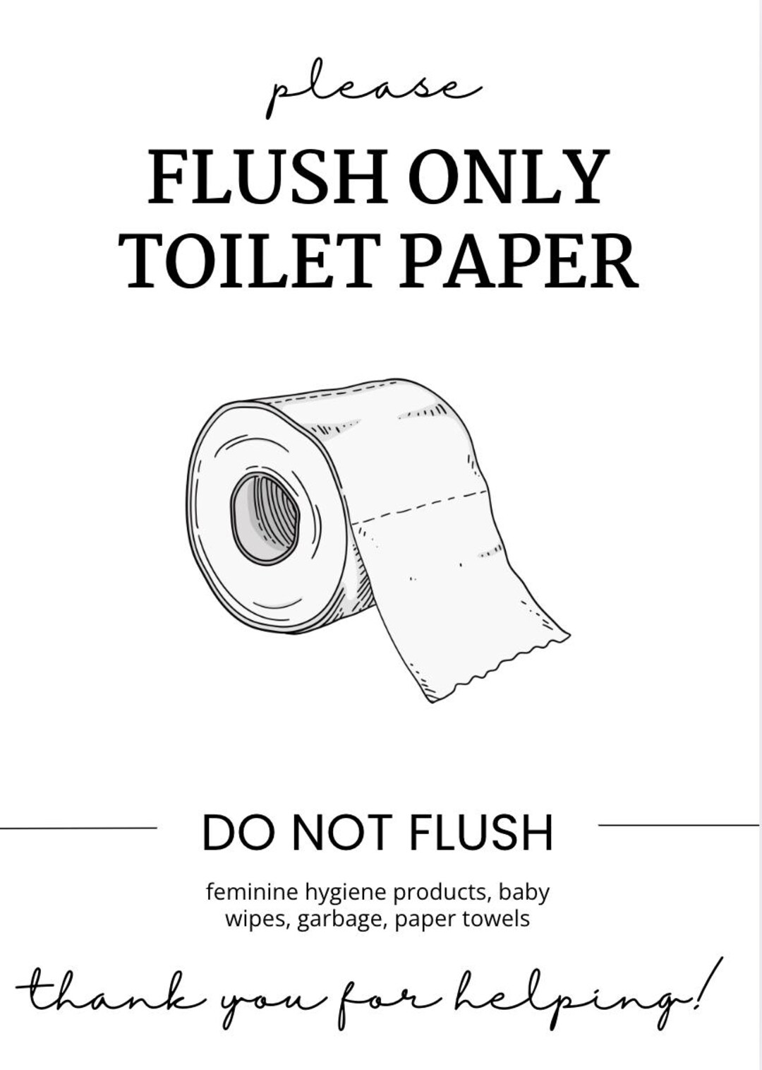 Airbnb Bathroom Sign, Flush Only Toilet Paper, Airbnb/vrbo, Do Not Flush Sign, Vacation Rental ...