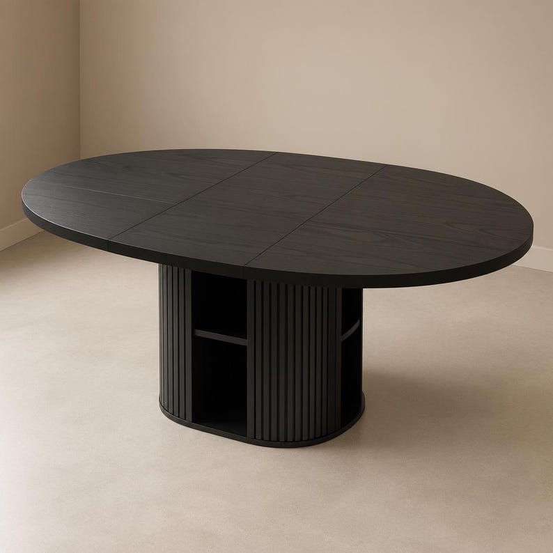 Extendable Round Dining Table, Black Modern Wood Kitchen Table, 4-8 ...