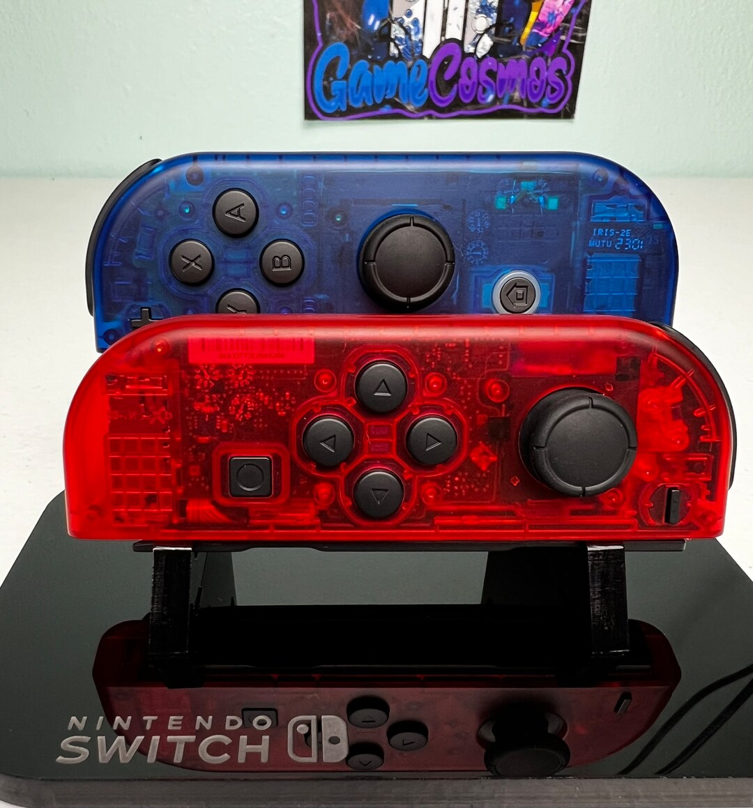 Clear Red Blue - Black Accents - Custom Joycons for the Nintend Switch ...