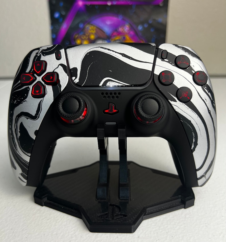 Silver Matte Black Swirl - RGB LED - Custom Wireless Controller for PS5 ...