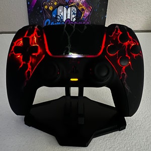 Lightning Theme RGB LED All Black Custom Wireless Controller for PS5 or ...