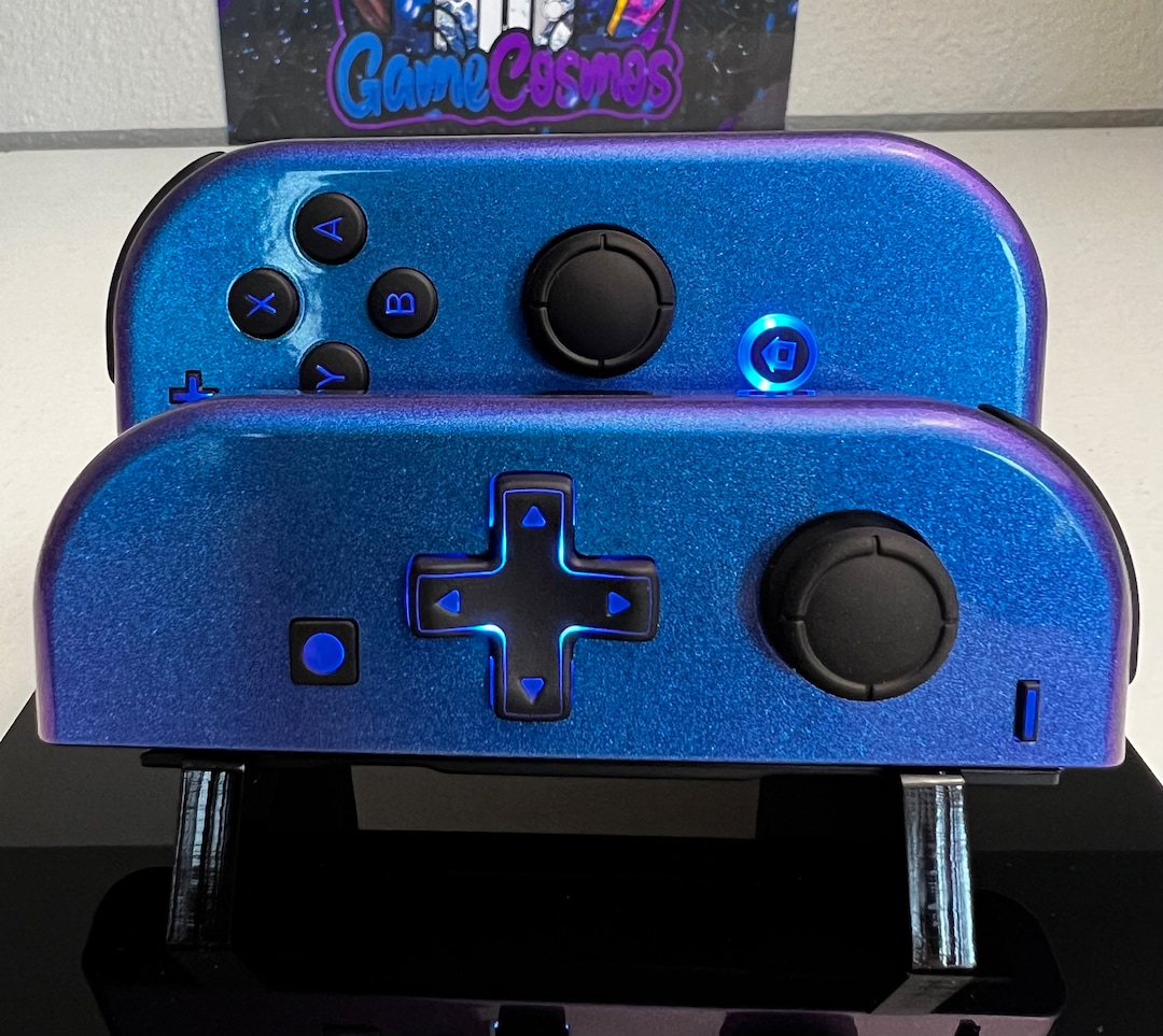 Glossy Chameleon Blue - RGB LED - DPAD - Custom Joycons for the Nintend ...
