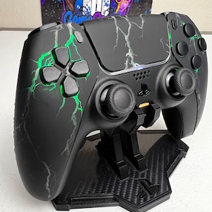 Lightning Theme RGB LED All Black Custom Wireless Controller for PS5 or ...