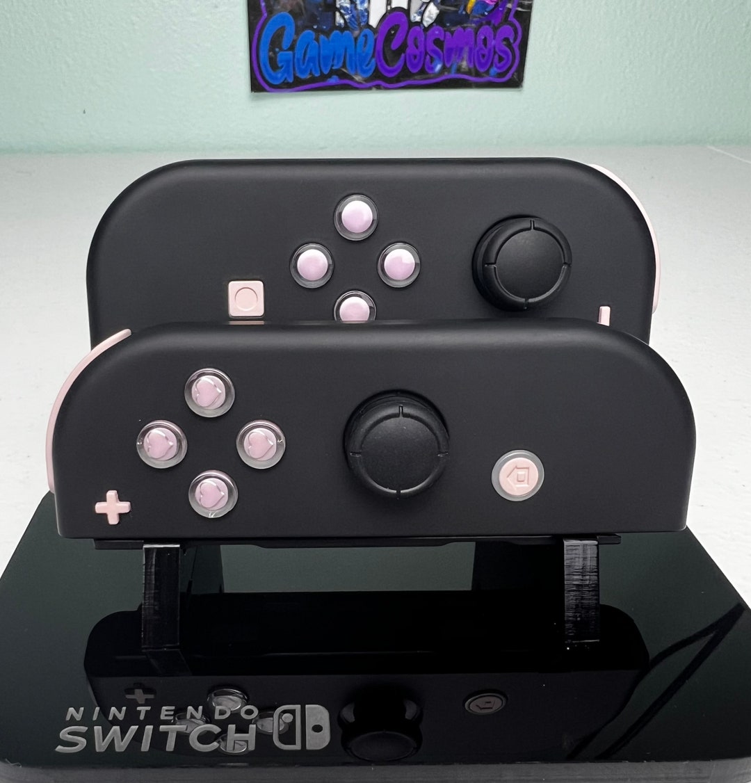 Soft Touch Black - Pink Hearts - Custom Joycons for the Nintend Switch ...