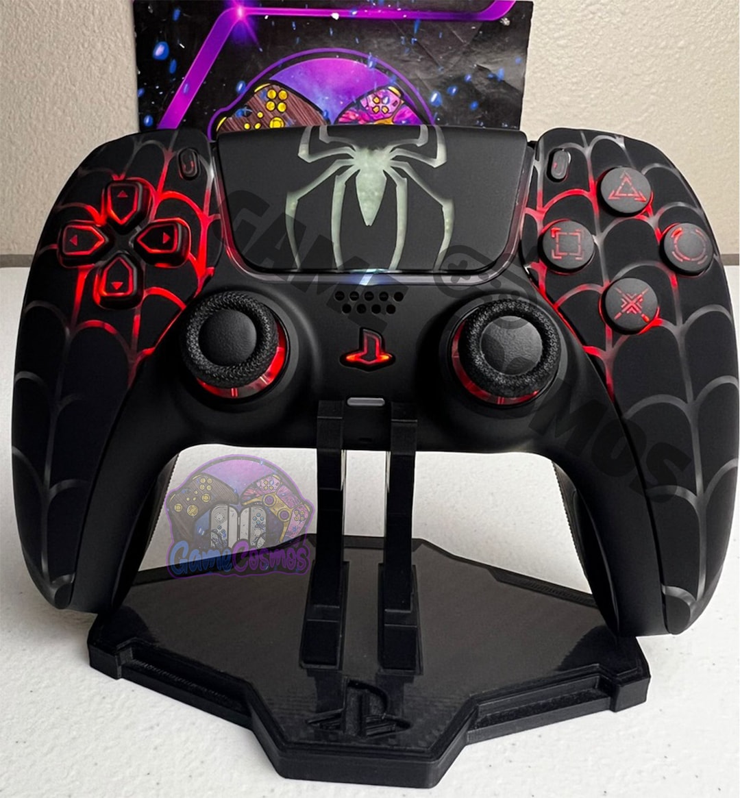 Spiderweb Theme RGB LED All Black Custom Wireless Controller for PS5 or ...