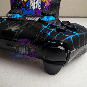 Spiderweb Theme RGB LED All Black Custom Wireless Controller for PS5 or ...