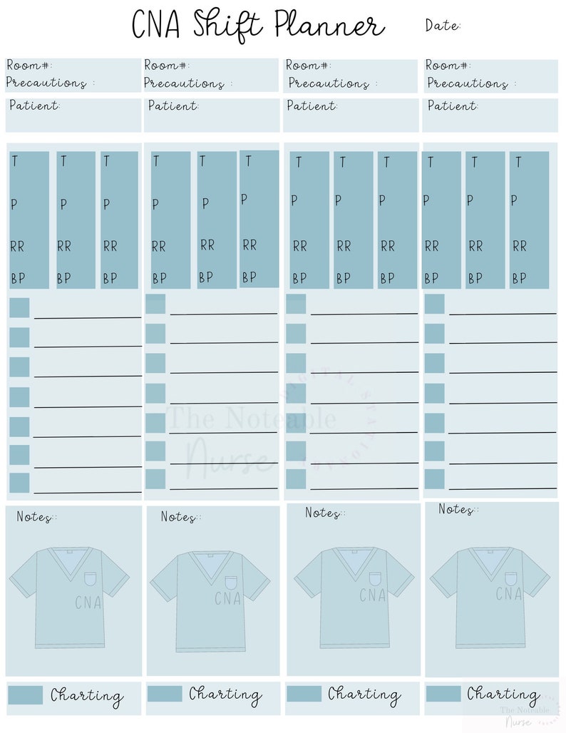CNA Shift Planner, 4 Patient, 6 New Designs, Organization, CNA, Nursing ...