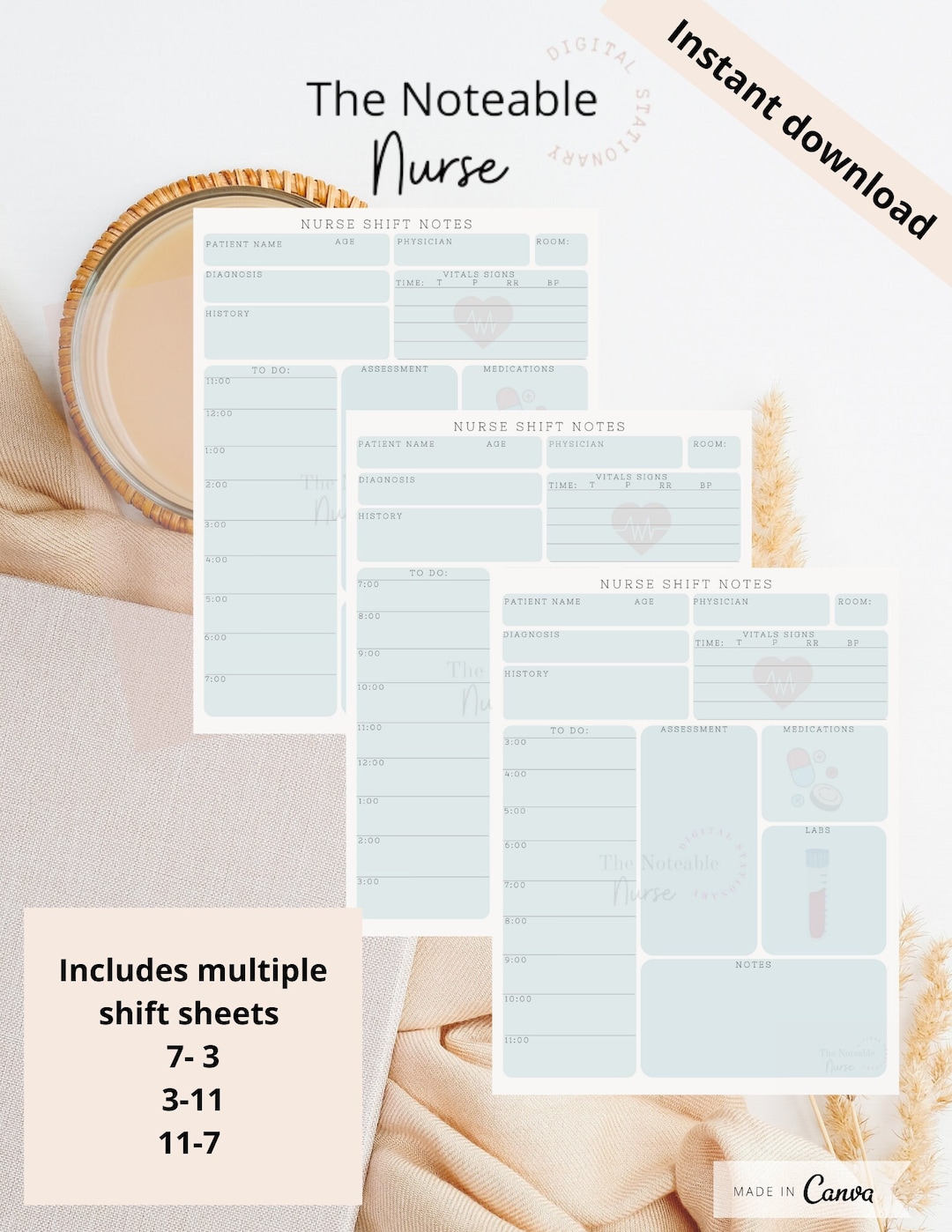 Nurse Shift Notes | Printable RN Documentation Toolkit | 3-page PDF for ...