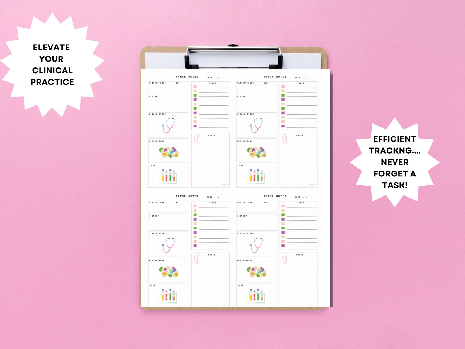 Nurse Tracker 4-patient Printable | RN Notes & Documentation Tool ...