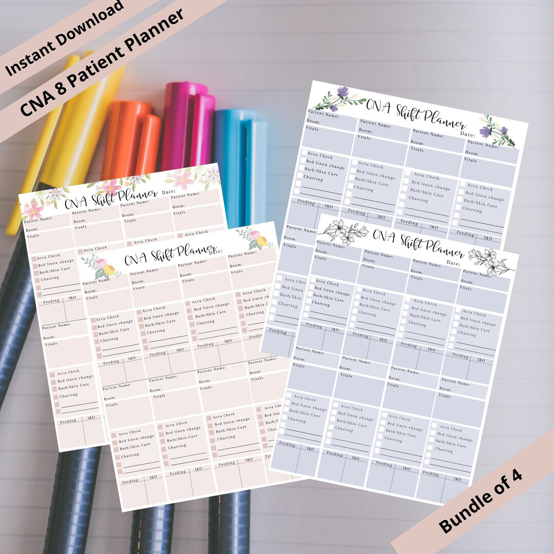 Nurse Assistant Planner Set CNA Shift Organization Bundle for Care ...