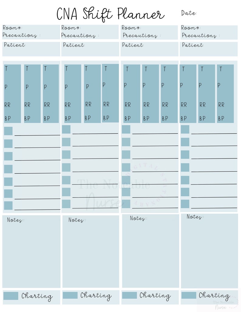 CNA Shift Planner, 4 Patient, 6 New Designs, Organization, CNA, Nursing ...