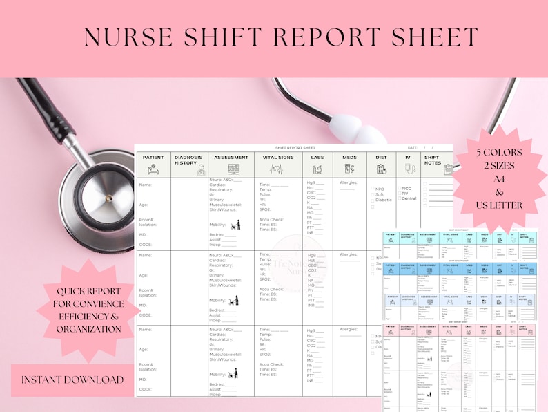 NURSE SHIFT Report, Medical Surgical, Organization, Printable Templates ...