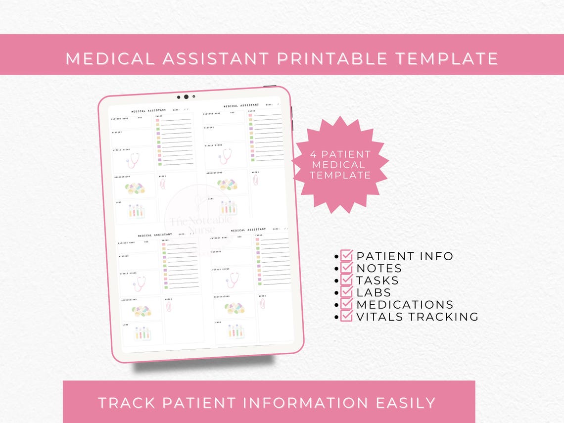 MEDICAL ASSISTANT Notes | 4 Patient Instant Download Notepad ...
