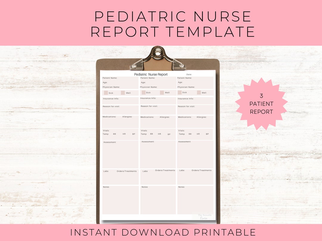 Pediatric Nurse Documentation Bundle: 3 Patient Reports With Printable ...