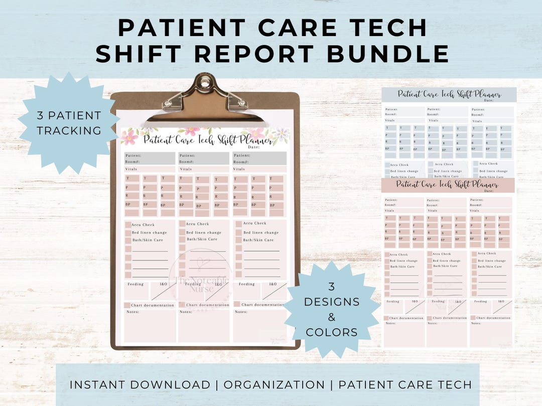 Patient Care Tech Shift Planner and Patient Care Organizer Bundle ...
