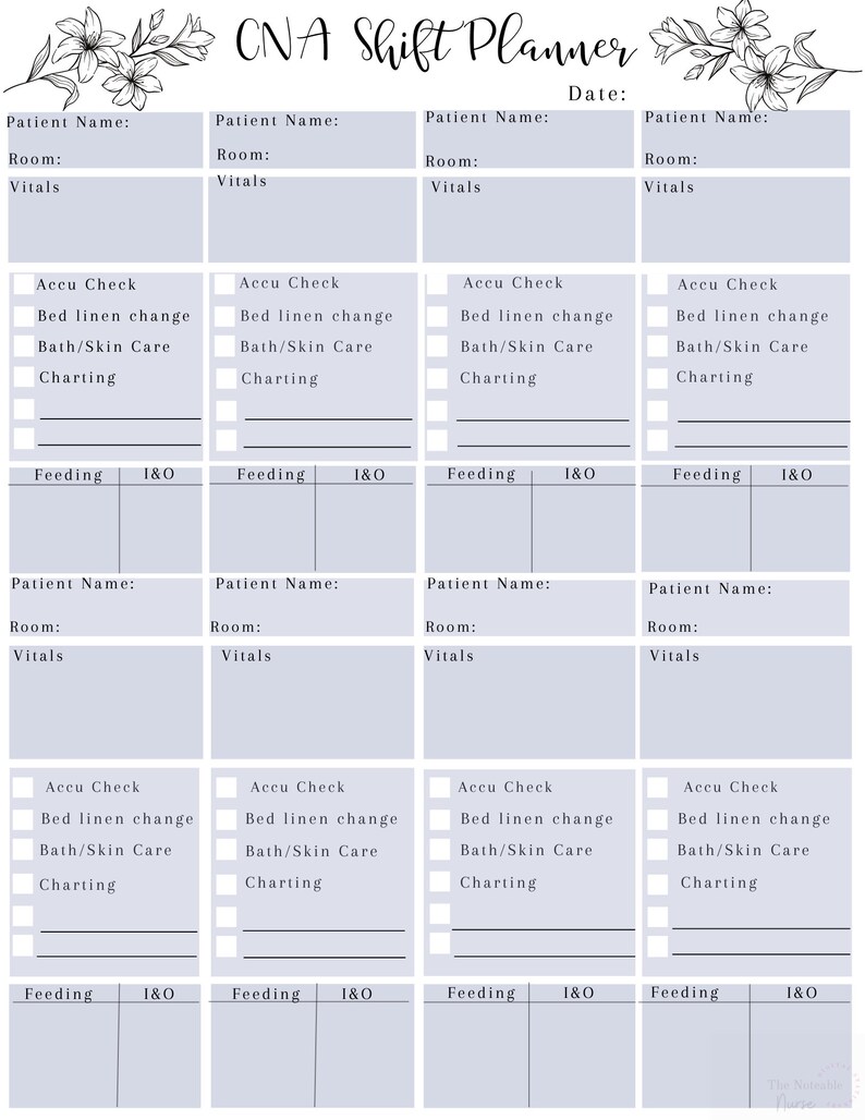 Nurse Assistant Planner Set - CNA Shift Organization Bundle for Care ...