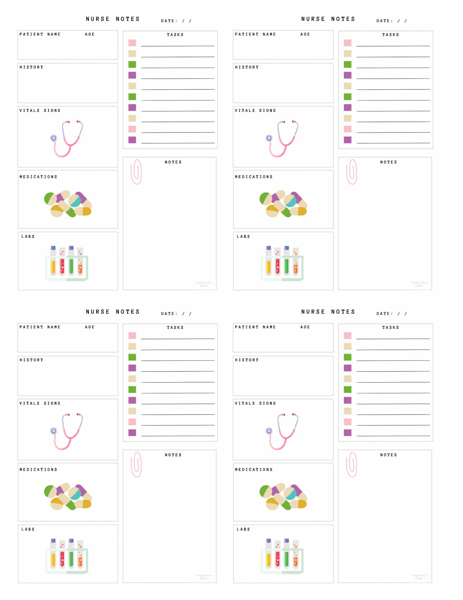 Nurse Tracker 4-patient Printable | RN Notes & Documentation Tool ...