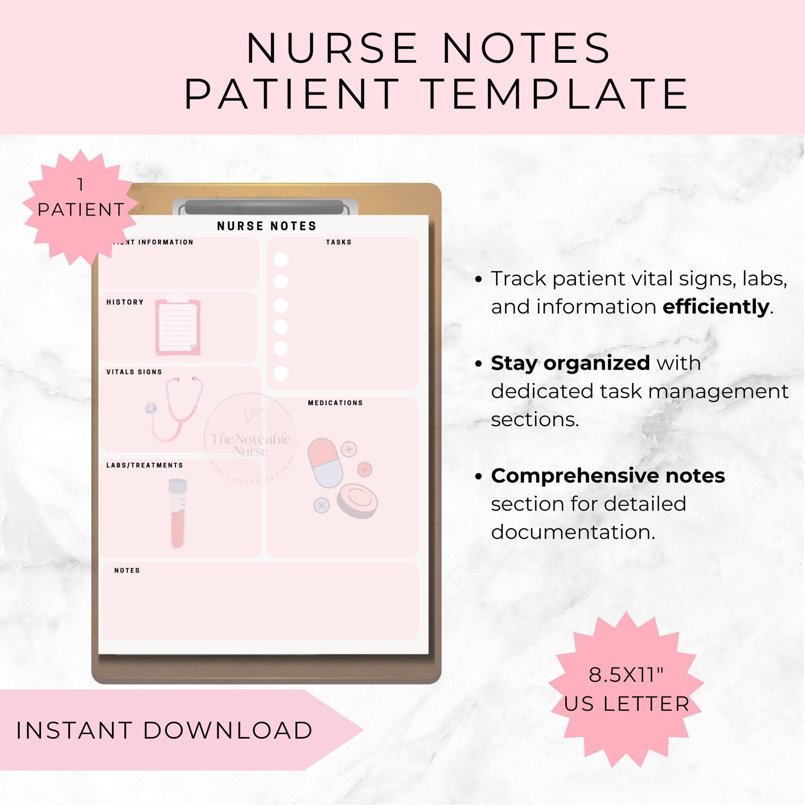 RN Documentation Notepad Printable: Essential Nurse Care Tool for ...