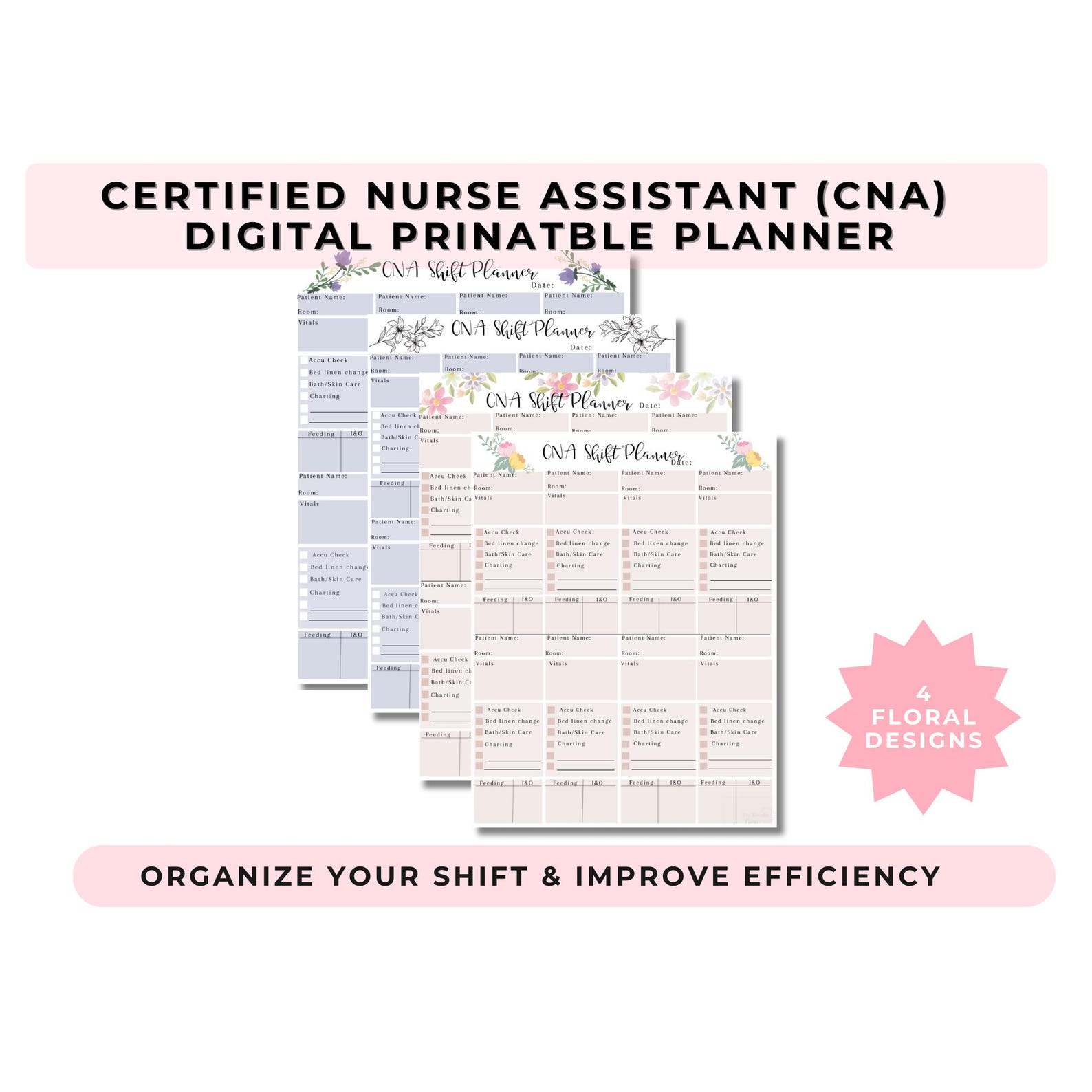 Nurse Assistant Planner Set - CNA Shift Organization Bundle for Care ...