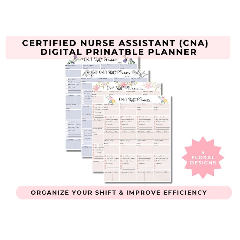 Nurse Assistant Planner Set - CNA Shift Organization Bundle for Care ...