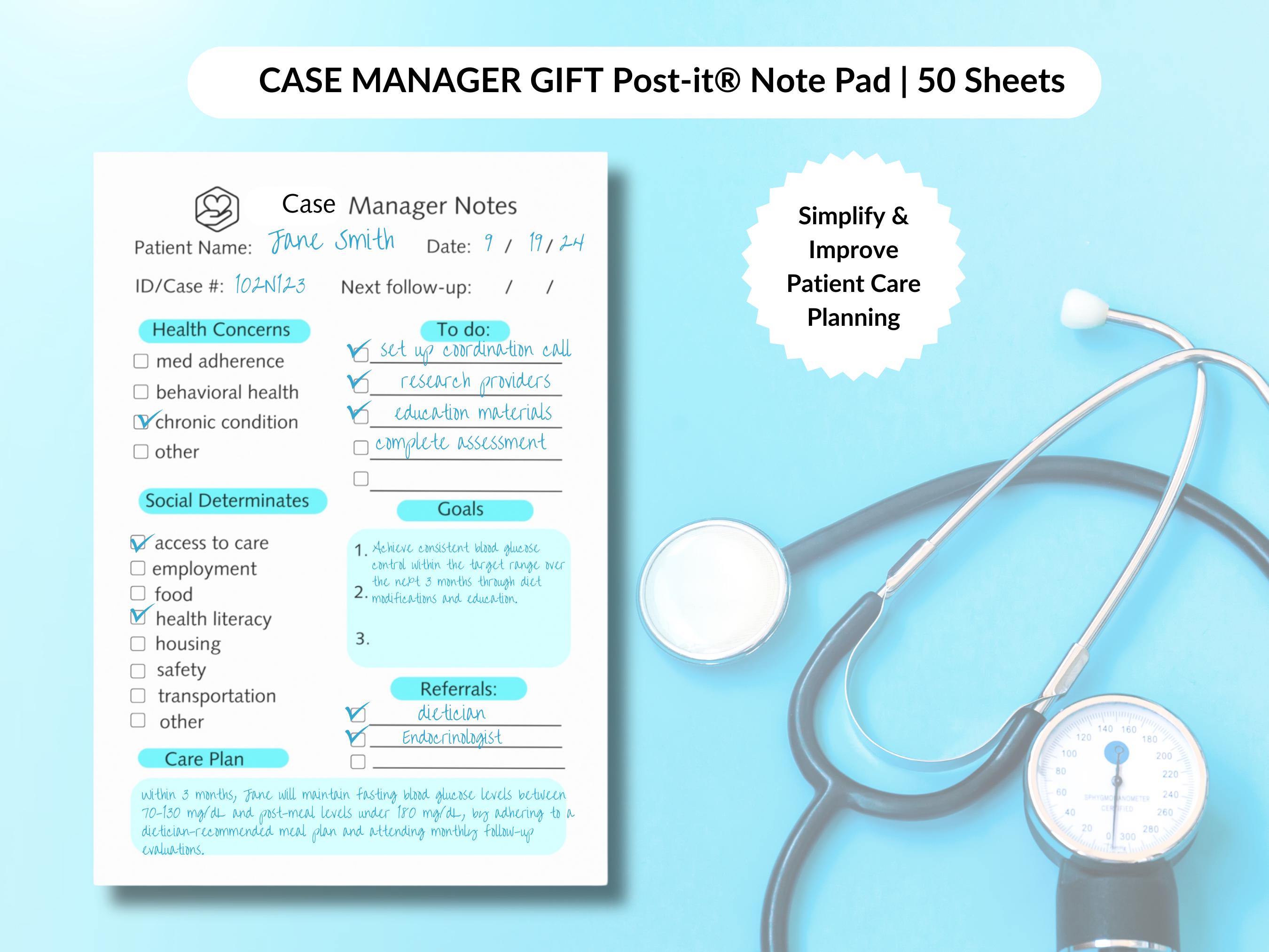 CASE MANAGER GIFT Post-it® Note Pads. nurse Case Manager Care Plan ...