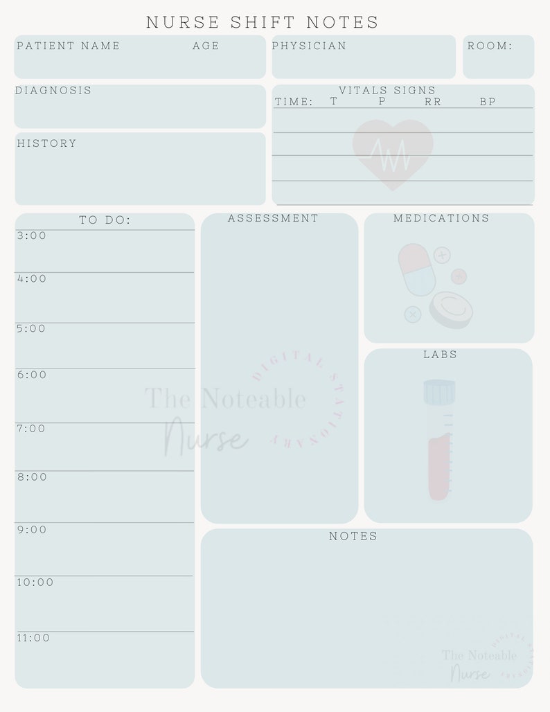 Nurse Shift Notes Printable RN Documentation Toolkit 3-page PDF for ...