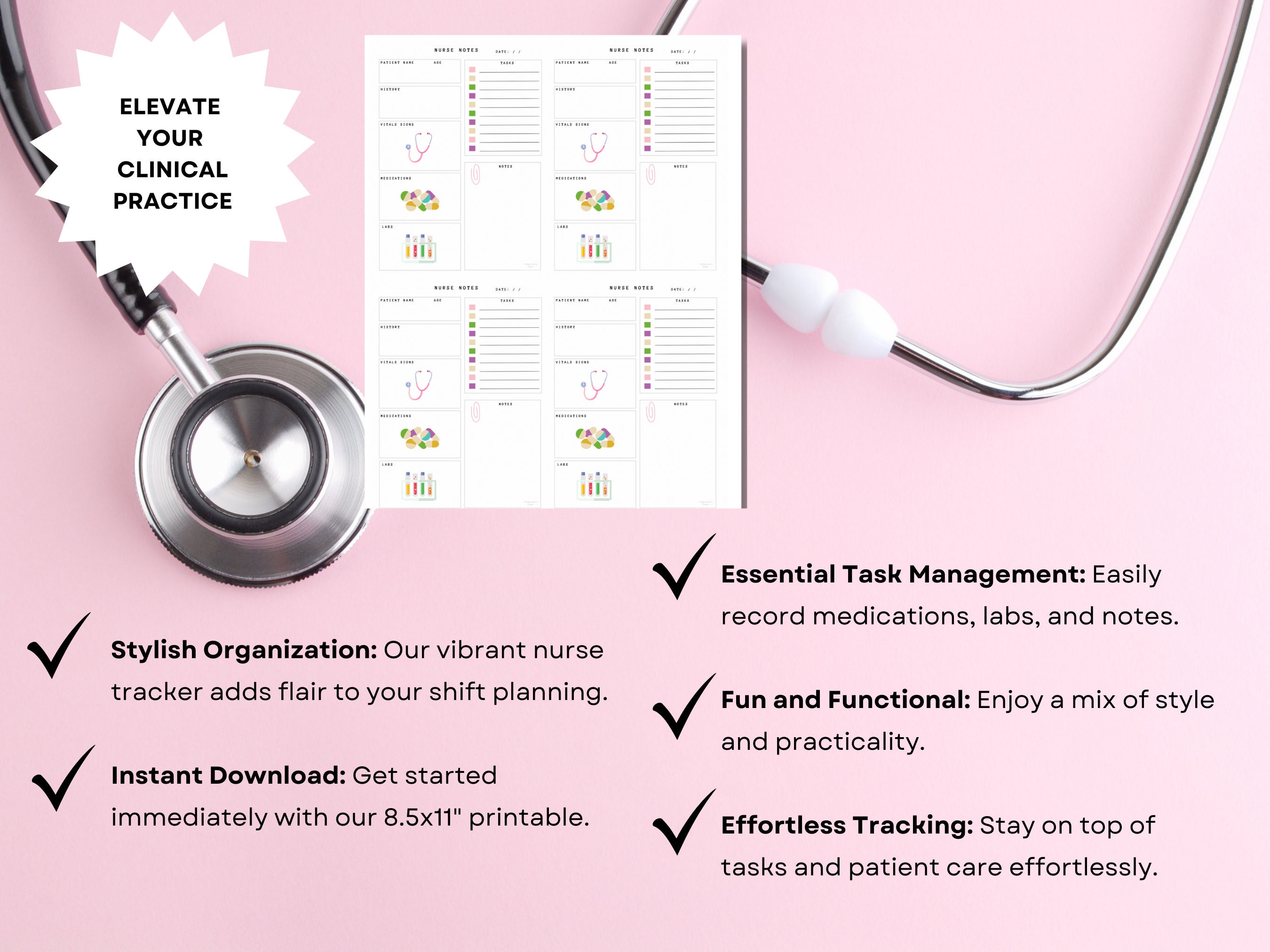 Nurse Tracker 4-patient Printable | RN Notes & Documentation Tool ...