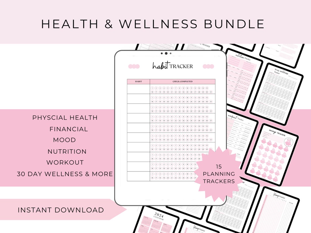 Health & Wellness Planner Bundle | Fitness, Nutrition, Habit_symptom ...