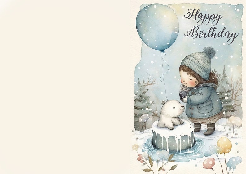 Winter Themed Birthday Card Printable Birthday Card Happy - Etsy