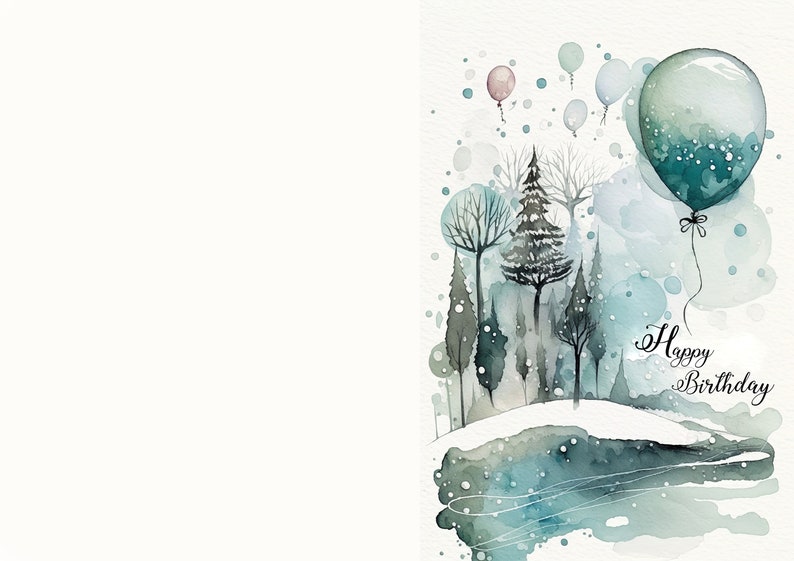 Winter Themed Birthday Card - Printable Birthday Card - Happy Birthday ...