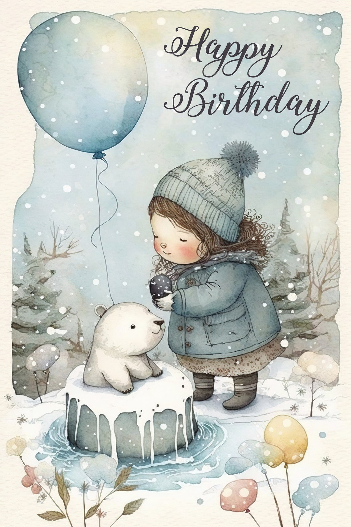 Winter Themed Birthday Card - Printable Birthday Card - Happy Birthday ...