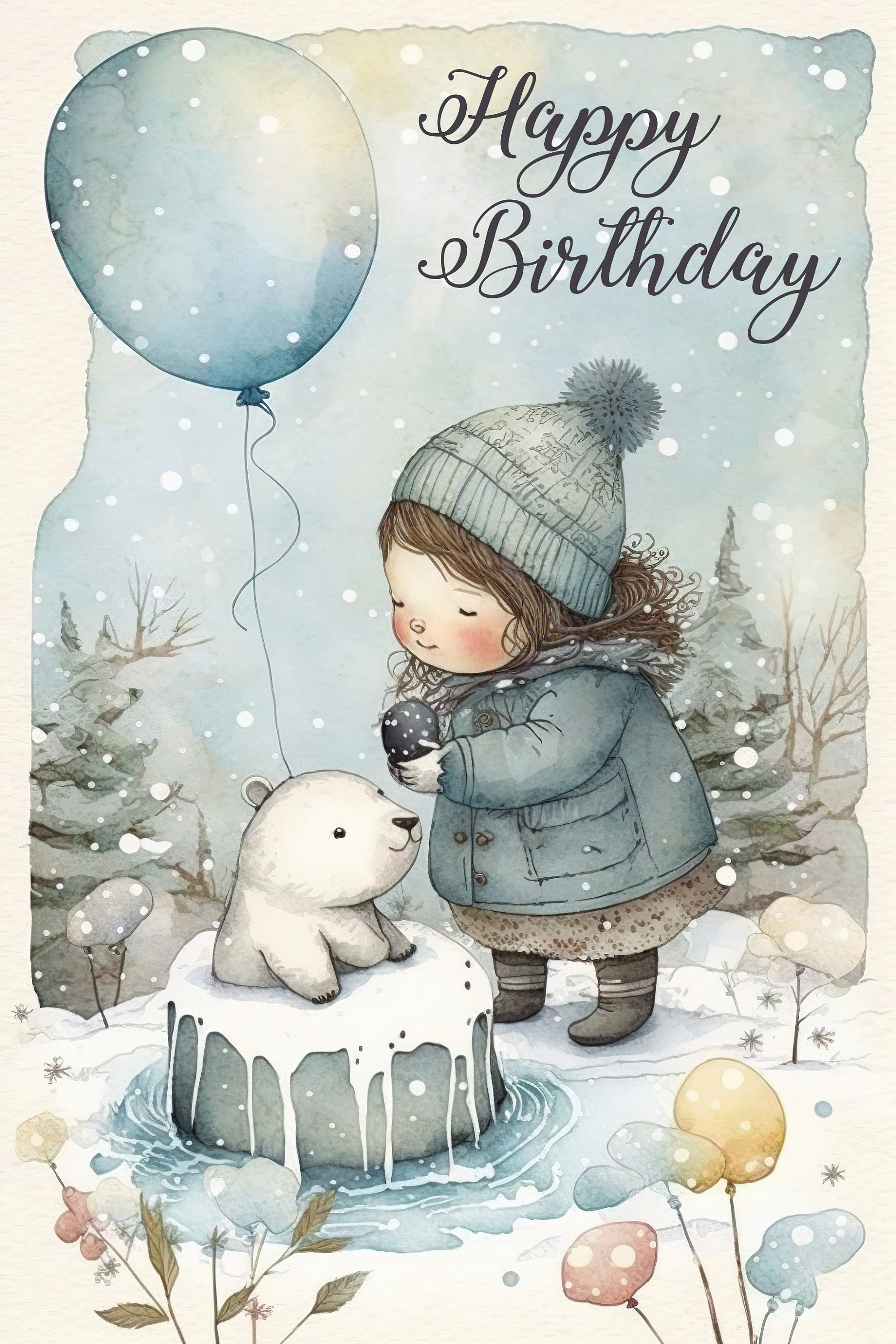 Winter Themed Birthday Card Printable Birthday Card Happy Birthday Card ...