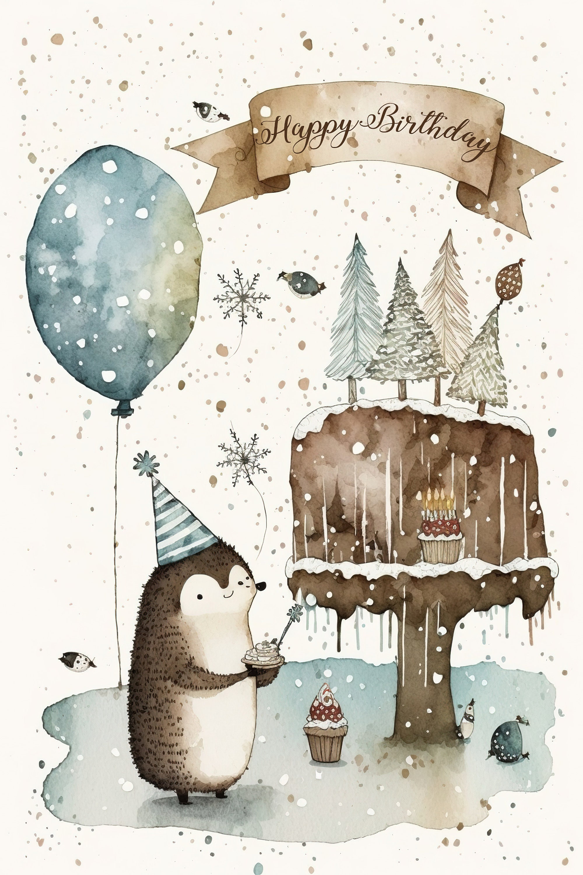 Winter Themed Birthday Card Printable Birthday Card Happy Birthday Card ...