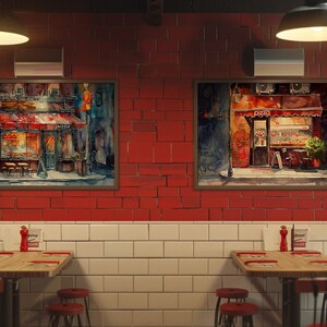 3 Pizza Place Store Front Illustration - Store Front Wall Art ...