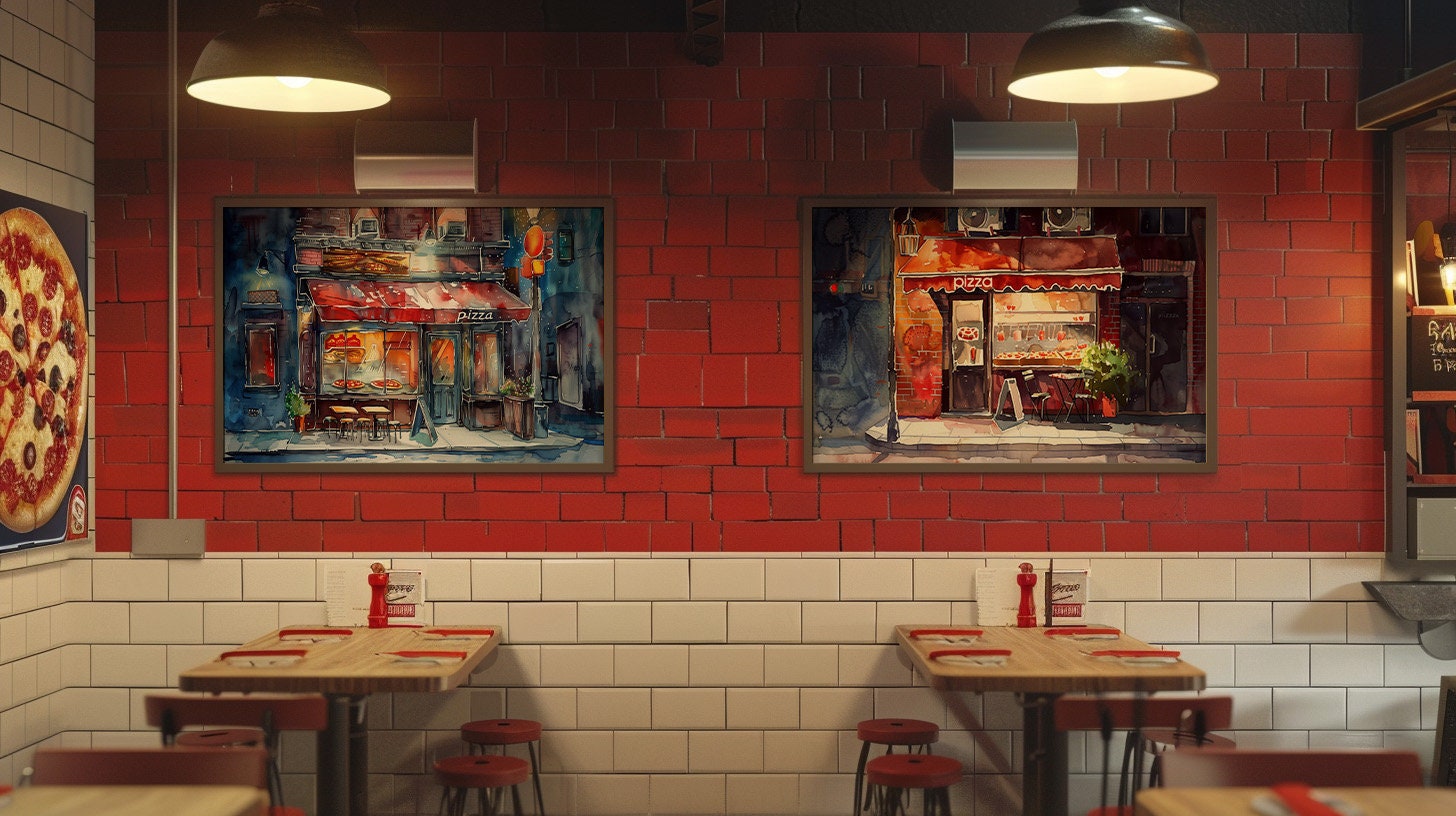 3 Pizza Place Store Front Illustration Store Front Wall Art Decorations ...